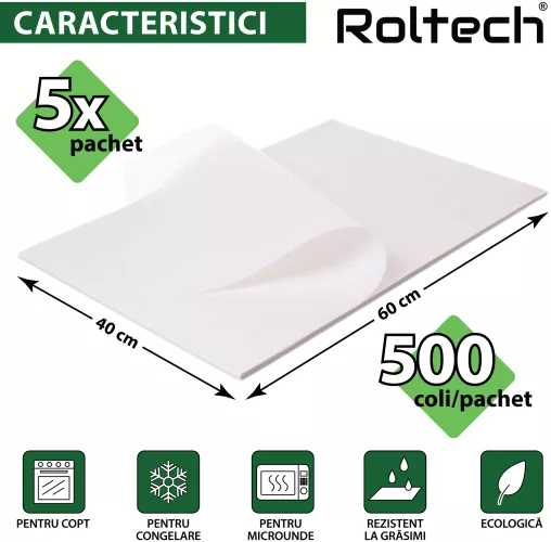 Set 5 pachete - Hartie de Copt alba siliconata 40x60cm - 2500 coli 5x 500