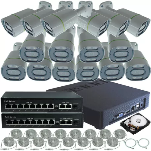 Kit Supraveghere IP PoE cu 16 Camere 4MP 2K Infrarosu si Color Noaptea ...