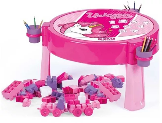 Masuta activitati Roz - Unicorn + 100 cuburi JUMBO - DOLU vfcq ...