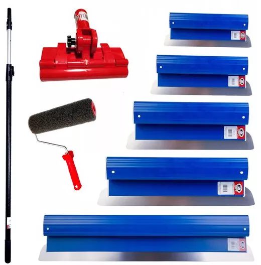 Set 5 gletiere profesionale inox 25 40 60 80 100 cm suport maner ...