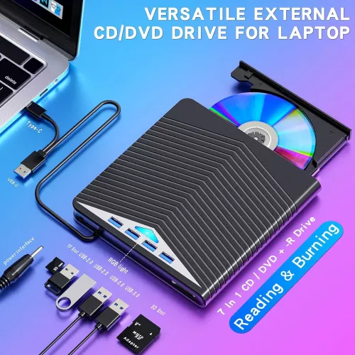 Unitate DVD CD RW externa 366 Axeloni ® Port Usb-C Hub USB 3.0 Cititor de