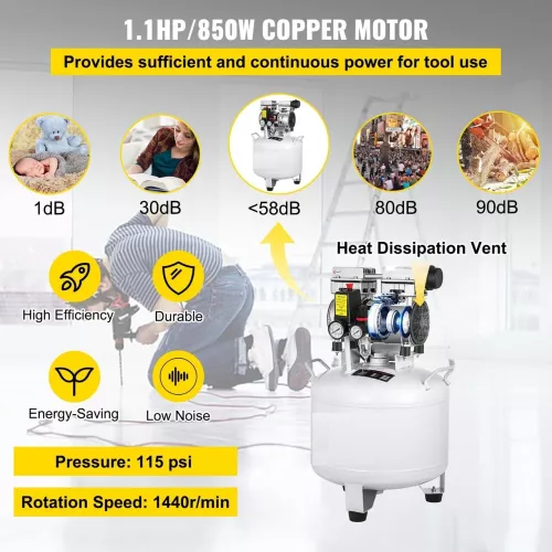 Compresor fara ulei Vertical ultra silentios 58 dB 850W 40 l 110 l/min ...