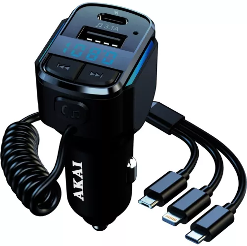 Modulator FM Akai FMT-32BT USB-A USB-C Micro-USB Lightning Cablu ...