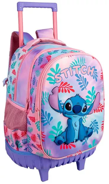 Ghiozdan troller scoala fete model Stitch 34x20x45 cm baza plastic mov ...