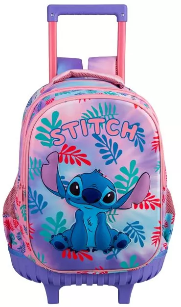 Ghiozdan troller scoala fete model Stitch 34x20x45 cm baza plastic mov ...