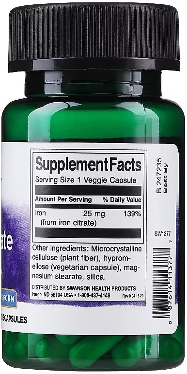Iron Citrate Citrat de Fier 25mg 60 capsule Swanson j4f9_190955213 - cel.ro