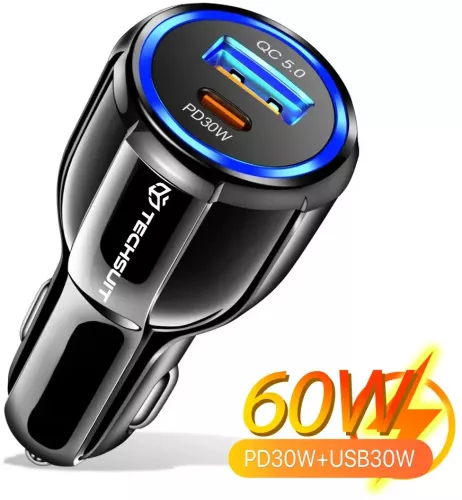 Incarcator Auto USB-A QC 5.0 30W USB-C PD30W - Techsuit Premium TE-022 ...