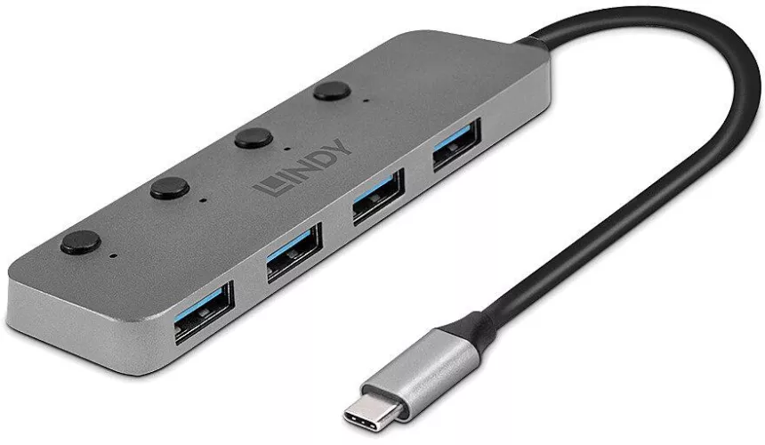 Hub-uri USB Hub Lindy 4 Port USB 3.2 buton On/Off LY-43383 - cel.ro