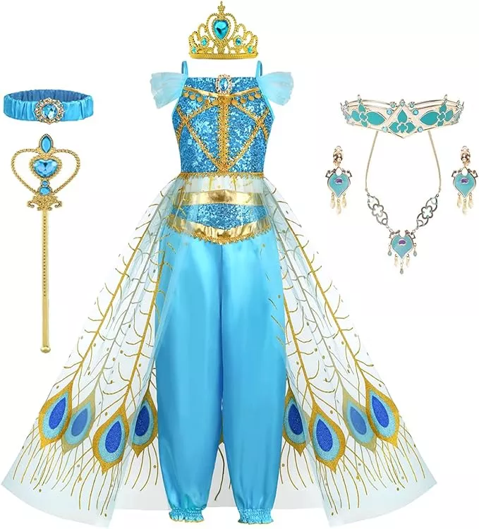 Costum Printesa Jasmine pentru Copii Set cu Coronita si accesorii ...