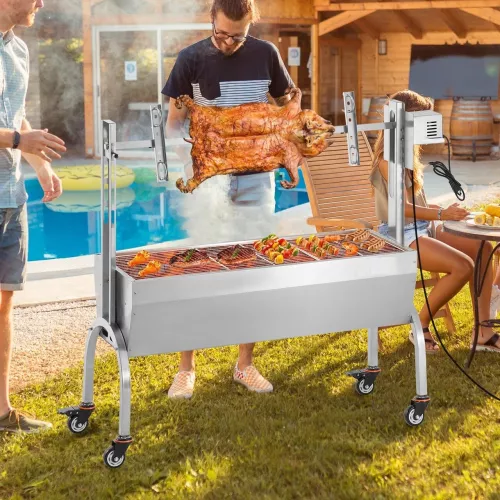 Gratar pe carbune cu rotisor electric 52W Otel Inoxidabil inaltime de ...