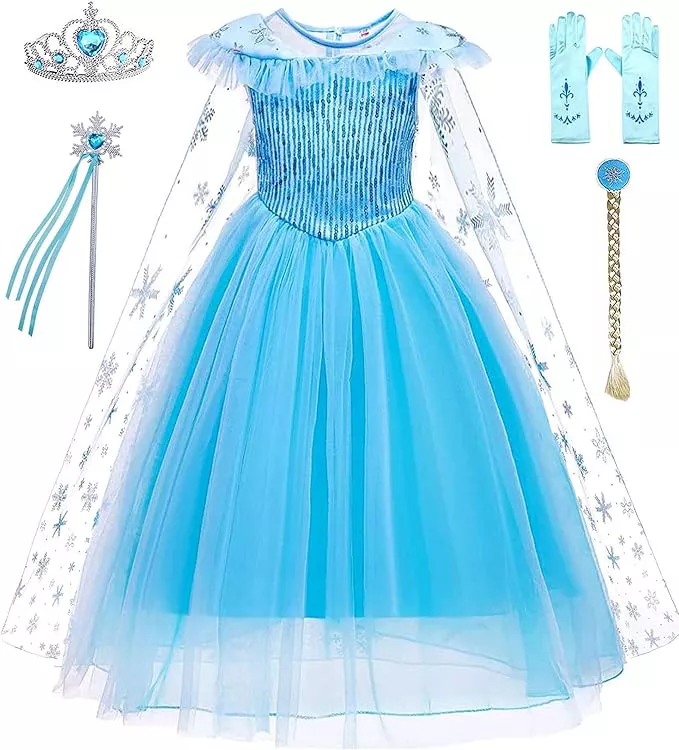 Rochie Elsa Frozen pentru Copii Set cu coronita bagheta manusi si coada ...