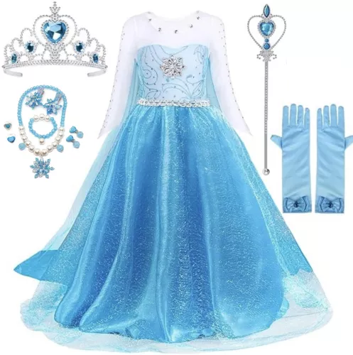 Rochita Elsa Frozen pentru Fete Set cu Coronita Bijuterii si accesorii ...