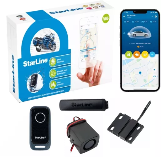Alarma moto Smart StarLine V66 Senzor de soc modul blocare motor IP68 Bluetooth - cel.ro