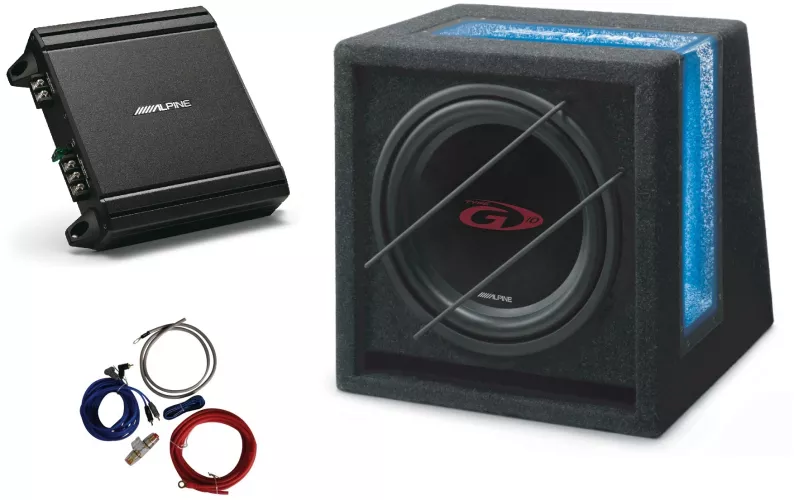Pachet Alpine SBG-1044BR Subwoofer+ MRV-M250 Amplificator Mono + kit ...