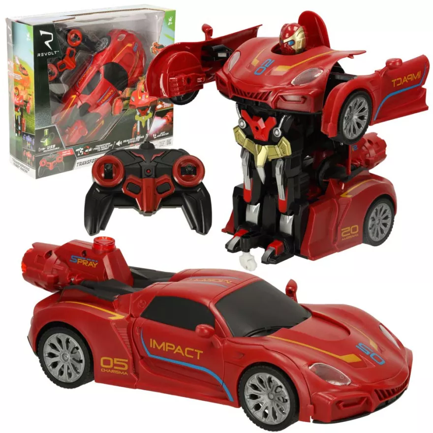 Masina de jucarie transformabila cu telecomanda Revolt Robot Racer rosu ...