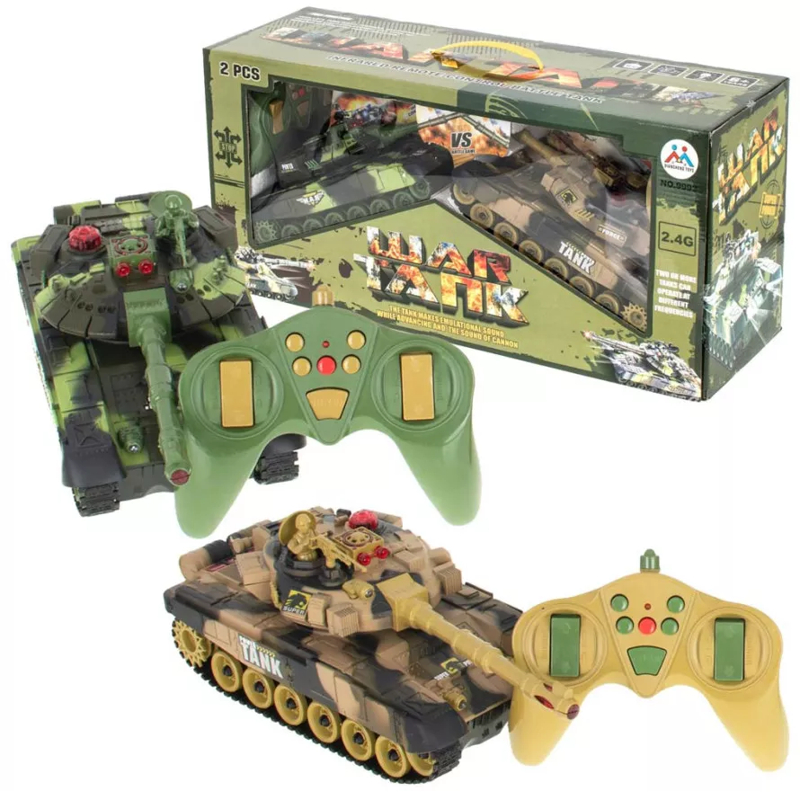 Set 2 tancuri militare de jucarie RC 9993 2.4GHz cu telecomanda rotire ...