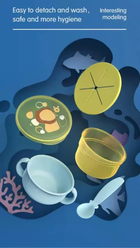 Bol 2 in 1 pentru snackuri si lingurita blue U-Grow A-2504BL - cel.ro