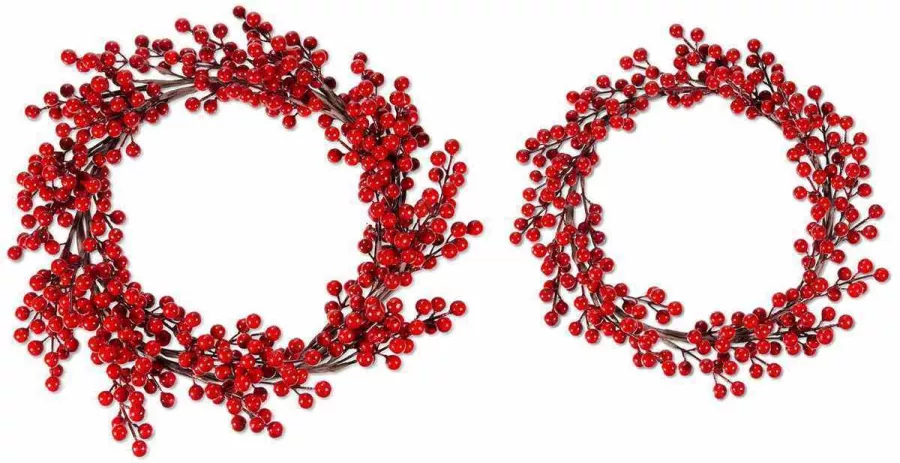 Set 2 coronite Merisoare artificiale rosii 35 cm 30 cm A59.02.52 - cel.ro