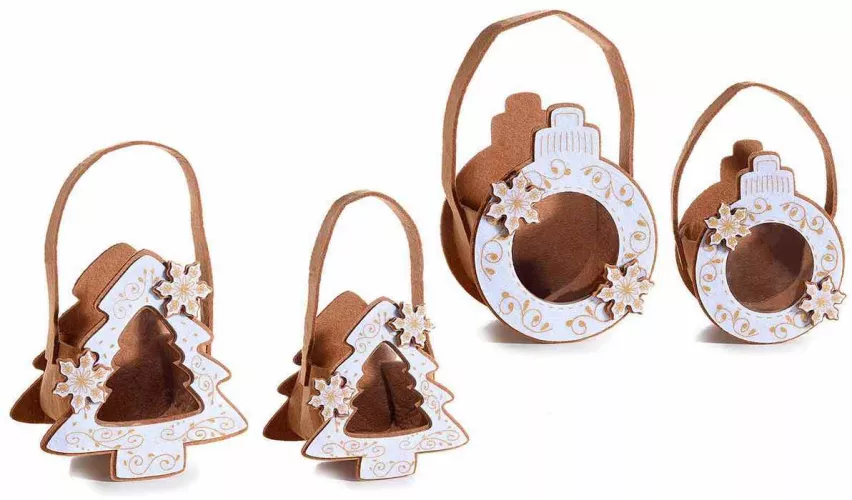 Set 4 gentute Craciun textil maro crem 14.5x8x24 cm 12x7x19 cm A56.40. ...