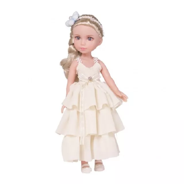 Papusa blonda 35 cm cu rochie crem 3 volane 13662 - cel.ro