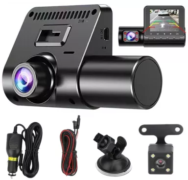 Camera auto tripla DVR 1080P ecran 2.4 inch inregistrare automata Negru ...