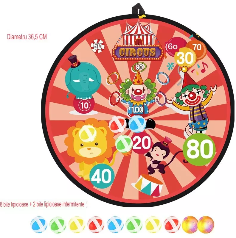 Joc Darts Flippy pentru Copii Placa Pliabila 36.5 cm 8 Mingii Velcro ...