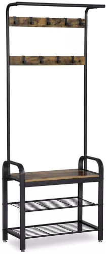 Cuier cu 2 rafturi pentru incaltaminte Vasagle banca pal si metal negru ...