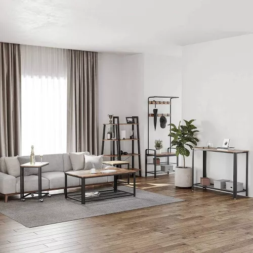 Masa de cafea Vasagle pe roti pal si metal maro rustic 50x35x61 cm 2029 ...