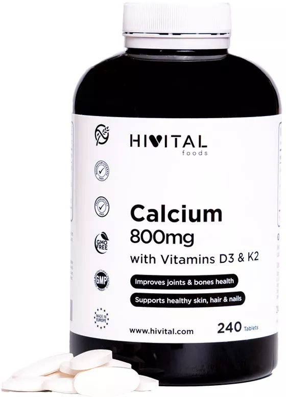 Calciu 800mg + vitaminele D3 si K2 x 240 comprimate VEGANE Hivital + CADOU