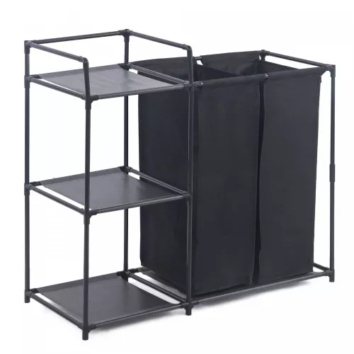 Cos de Rufe cu 2 Saci Detasabili Herzberg 3 Rafturi de Depozitare Negru ...