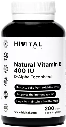 Vitamina E naturala 400UI x 200 capsule gelatinoase Hivital H-AP-100161 ...