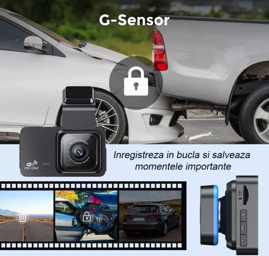 Camera Auto de bord DVR Wi-Fi Full HD 1296P Vichema® fata si spate Display - cel.ro