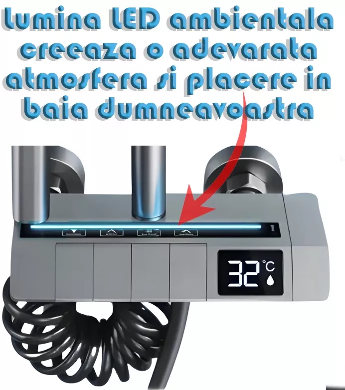 Coloana dus Set cu para dreptunghiulara Afisaj LED Senzor Temperatura 4 ...