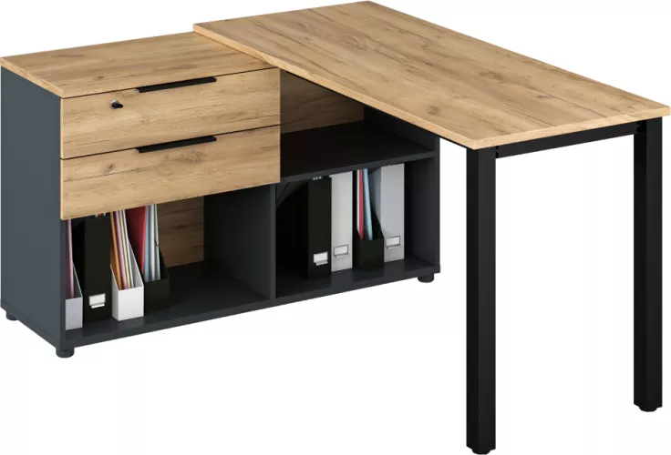 Birou de colt HDF stejar artisan grafit Klaudius 140x120x76 cm ...