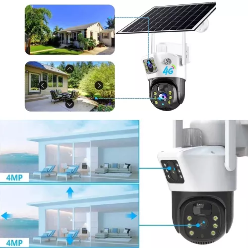 Camera dubla de supraveghere 4G panou solar microfon 12000mah MRKT11460