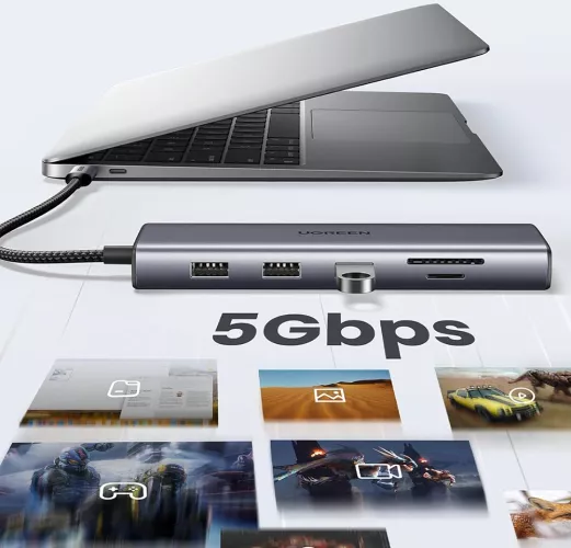 Hub USB-C la Type-C 3x USB HDMI RJ45 Jack 3.5mm VGA TF SD Card Z583 ...