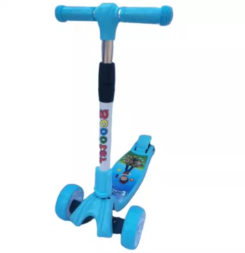 Trotineta cu lumini in roti si cu roti de silicon albastra goju ...