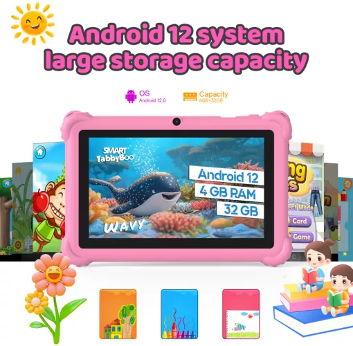 Tableta copii SMART TabbyBoo Wavy 2025 cu control parental roz Wi-Fi ecran