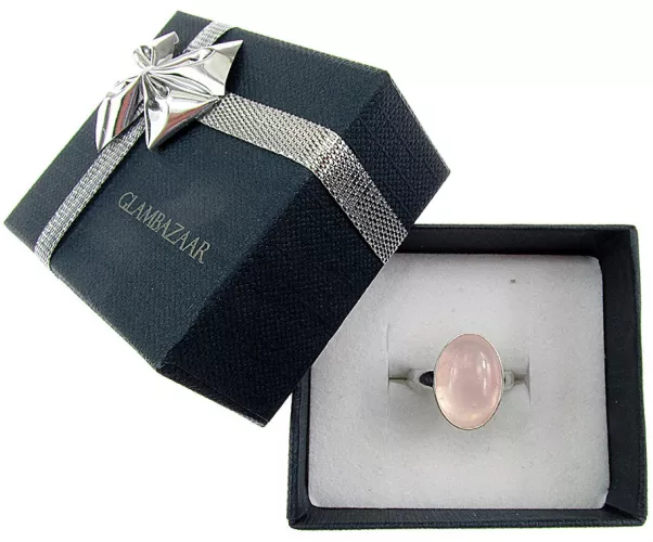 Inel argint reglabil cu cuart roz natural 14x10 MM GlamBazaar Reglabila ...
