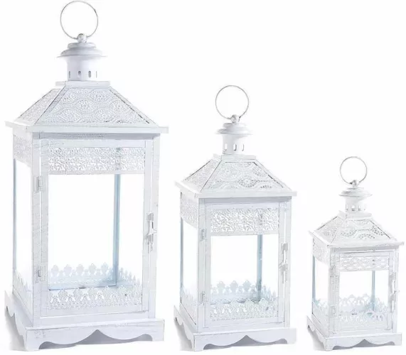 Set 3 felinare metal alb 24x24x58 cm 18x18x44 cm 13.5x13.5x32 cm A53.25 ...