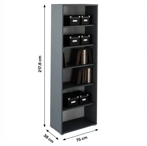 Biblioteca mdf gri grafit Rioma 75x38x217.8 cm 0000281209 - cel.ro