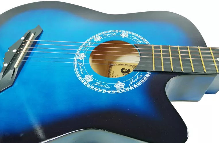 Chitara clasica IdeallStore® 95 cm lemn Cutaway albastra husa inclusa - cel.ro