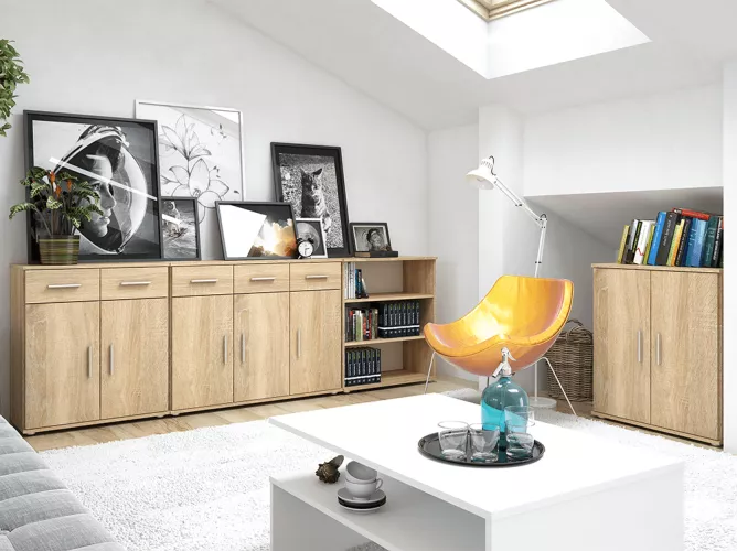 Comoda 3 usi 3 sertare mdf natur stejar sonoma Resita 105x35x79.5 cm ...