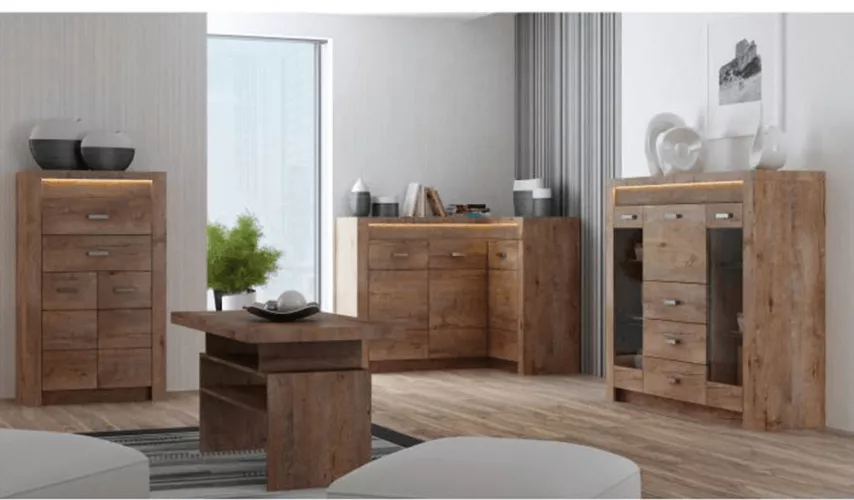 Comoda de colt din pal maro frasin deschis Infinity 131x42x103.5 cm ...