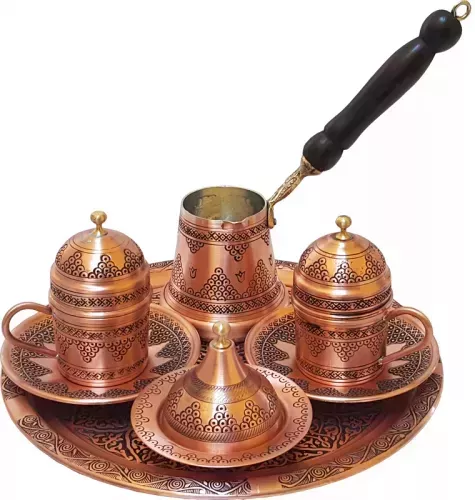 Set de Cafea Turcesc din cupru cu ibric 2 persoane cu cescute de ...