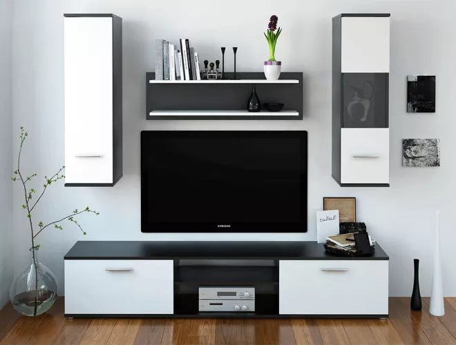 Set mobilier living pal negru alb Waw 188x30x165 cm 0000190432 - cel.ro