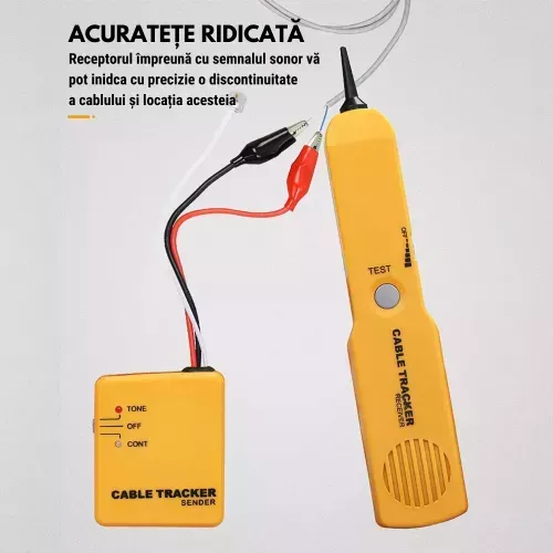 Tester continuitate cablu Detector scurt circuit - intrerupt Galben