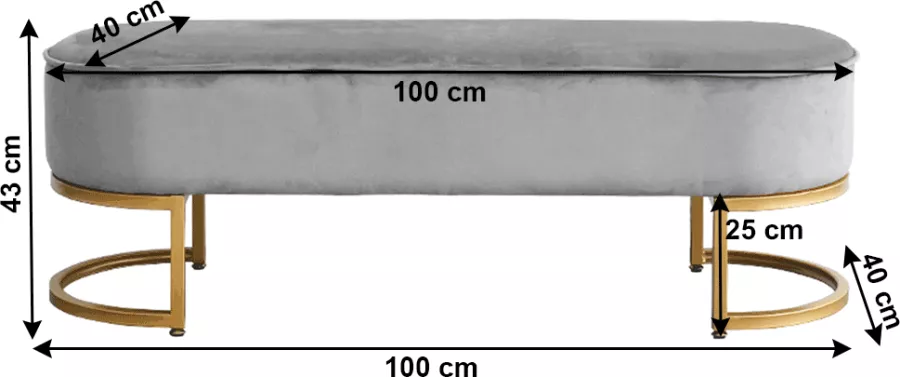 Banca de design catifea gri crom auriu Mirila 100x40x43 cm 0000366091 ...