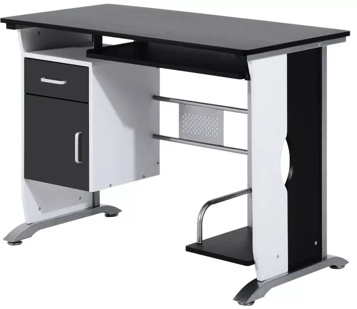 Birou calculator metal si MDF cu rafturi pentru tastatura si unitate ...