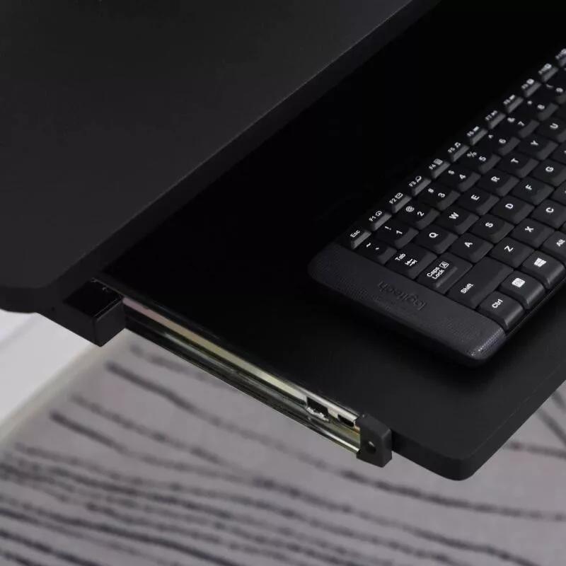 Birou calculator pe colt otel MDF cu raft tastatura negru max 50 kg ...